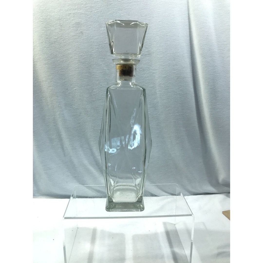 Vintage Glass Decanter With Stopper, Angular Design Clear Glass Bottle ...