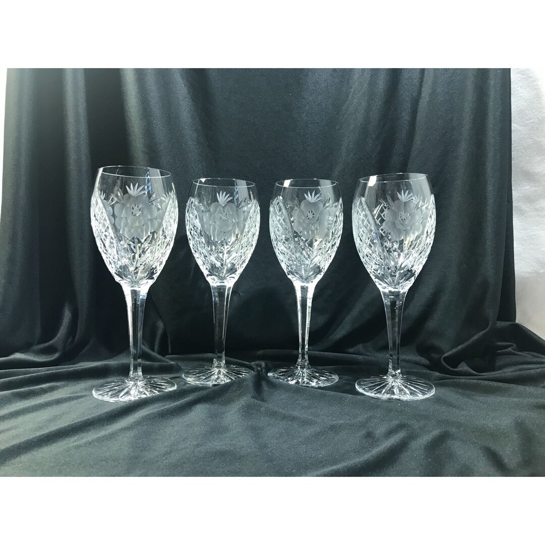 Crystal Wine Glass Set, Etched and Cut Glass Stemware, Set of 4 - Etsy