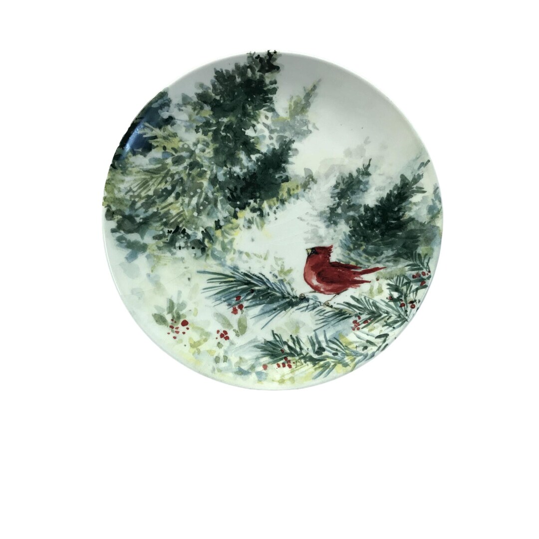 Cracker Barrel A Christmas to Remember Plate, 8" Round Plate, Cardinal ...