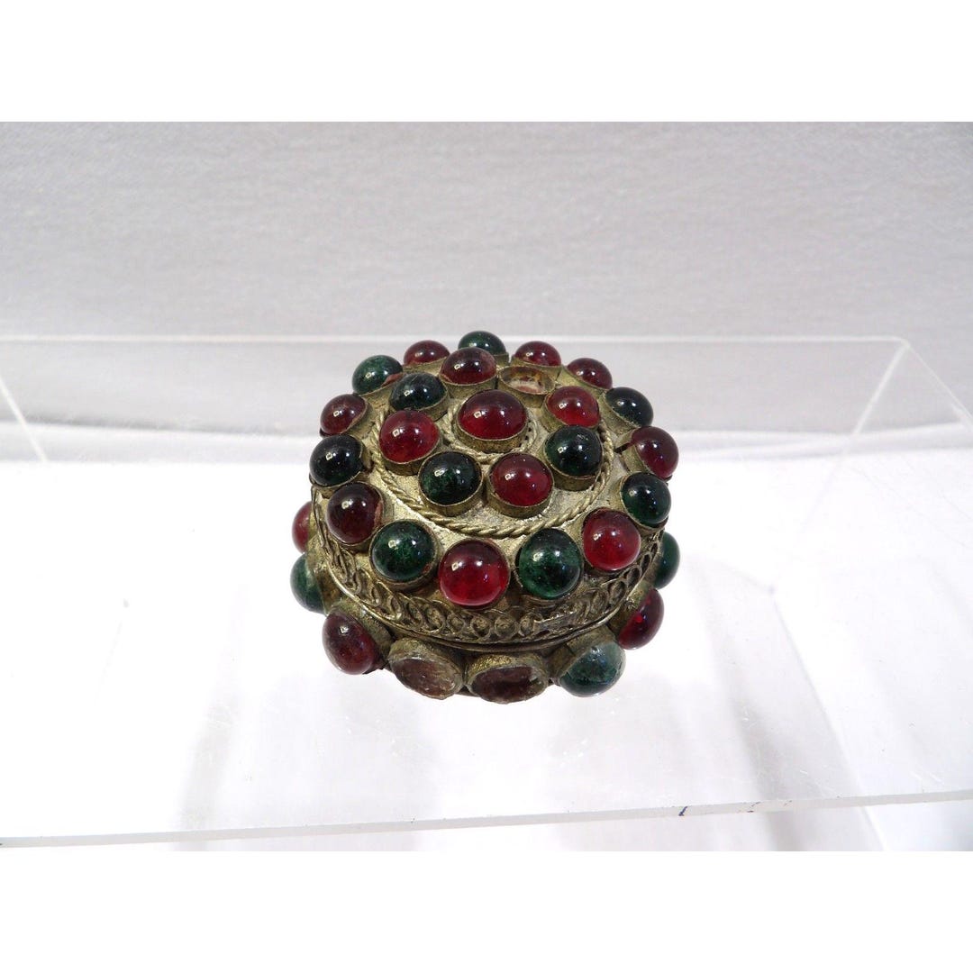 Antique Snuff Box, Pill Box, Filigree With Stones, 2" Small Trinket Box ...