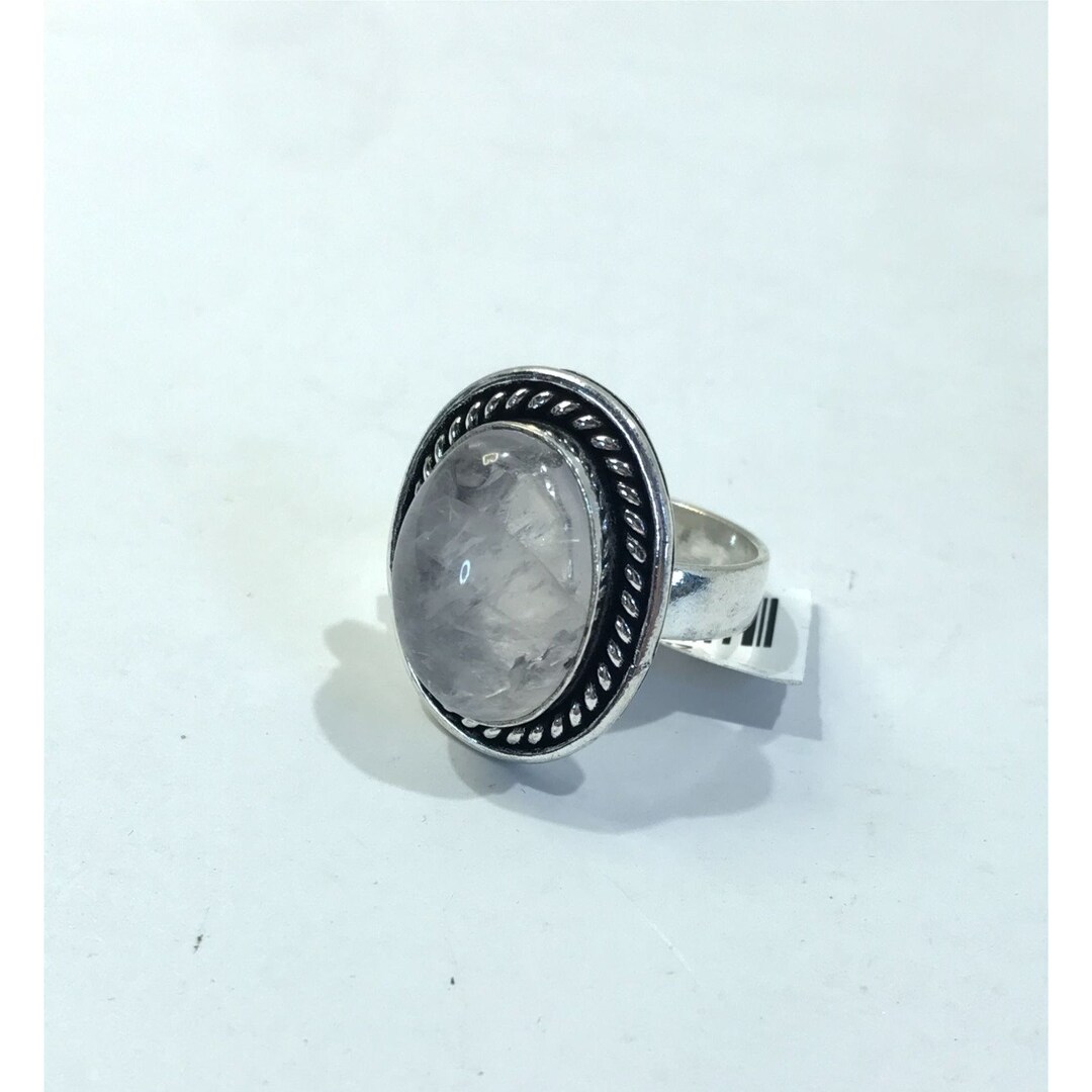 Rose Quartz Ring, German Silver, White Opalescent Gemstone Ring, Size 8 ...