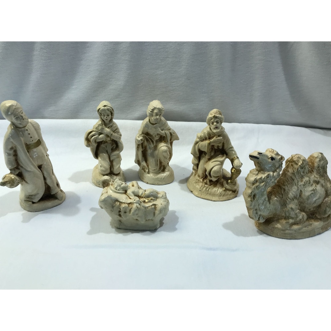 Vintage Italian Paper Mache Nativity, 6 Pieces Nativity Scene Made in ...