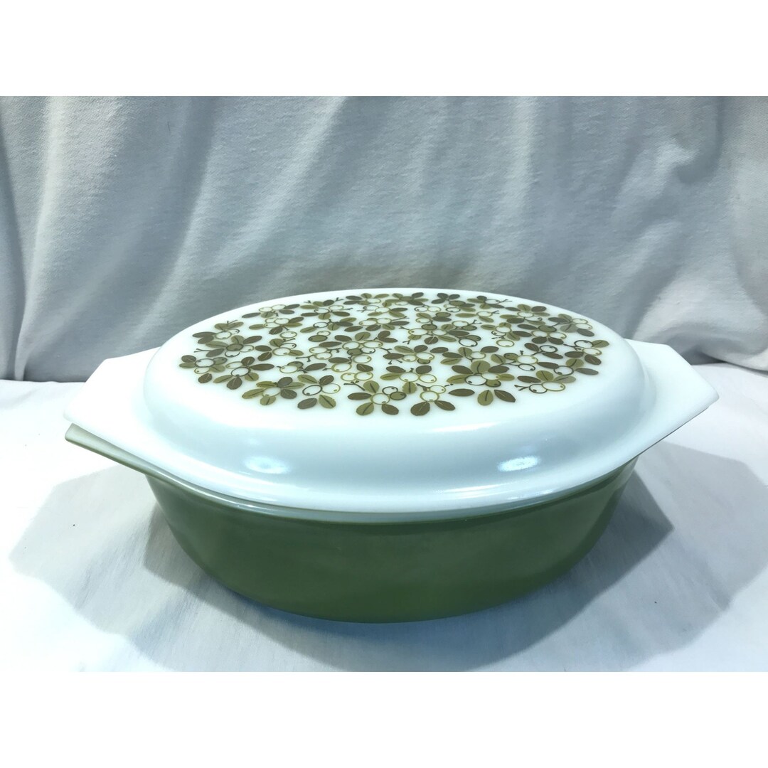 Pyrex Casserole Dish, 2.5qt Olive Green Glass Oval Dish With Lid, Green ...