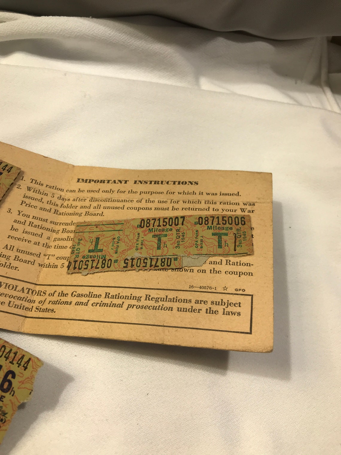 Mileage ration card from 1945 WW2 gas ration card antique | Etsy