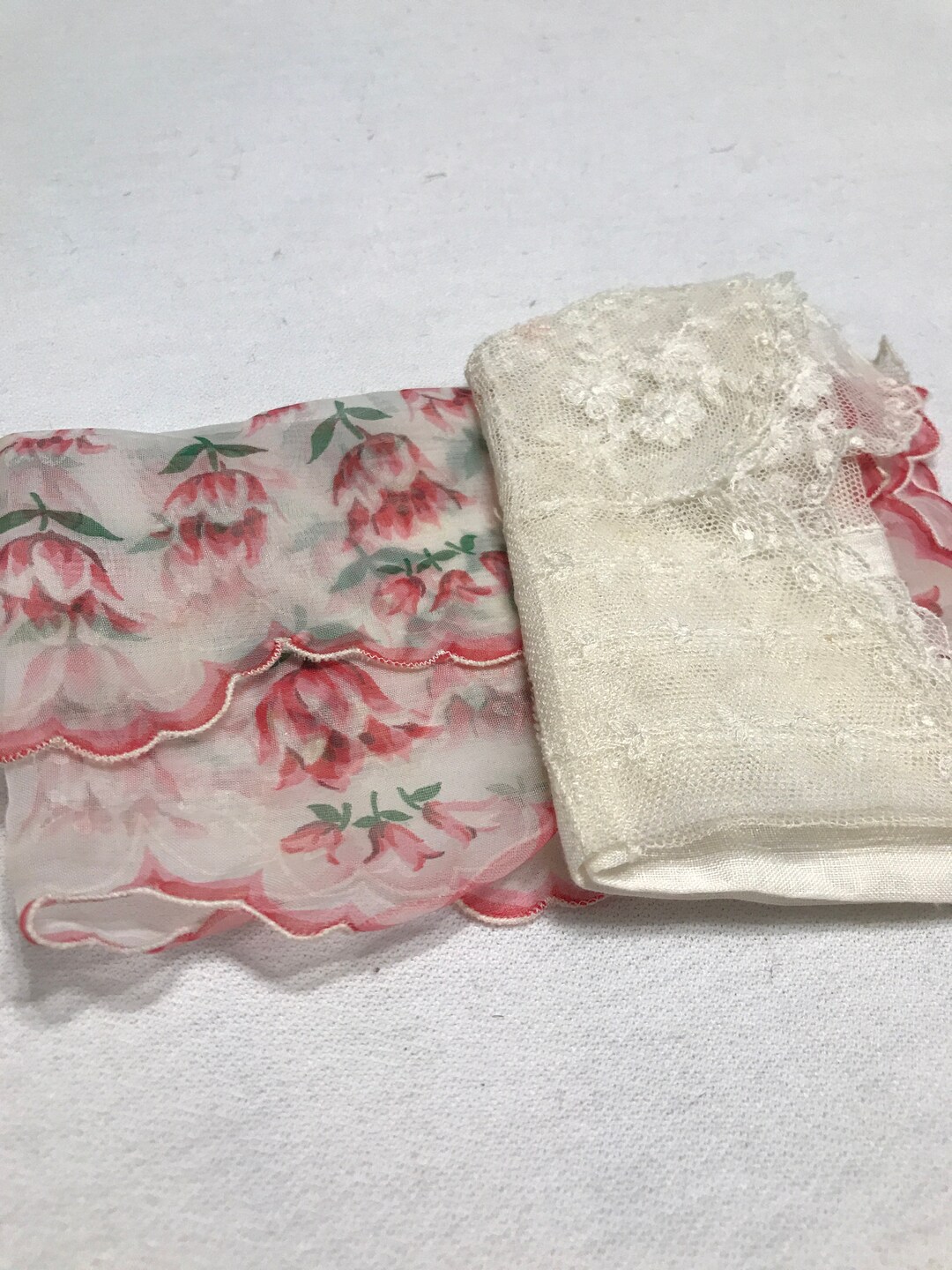 Doily Lot, Vintage Sheer Cloth Doilies, White Lace, Handkerchief Set, 2 ...