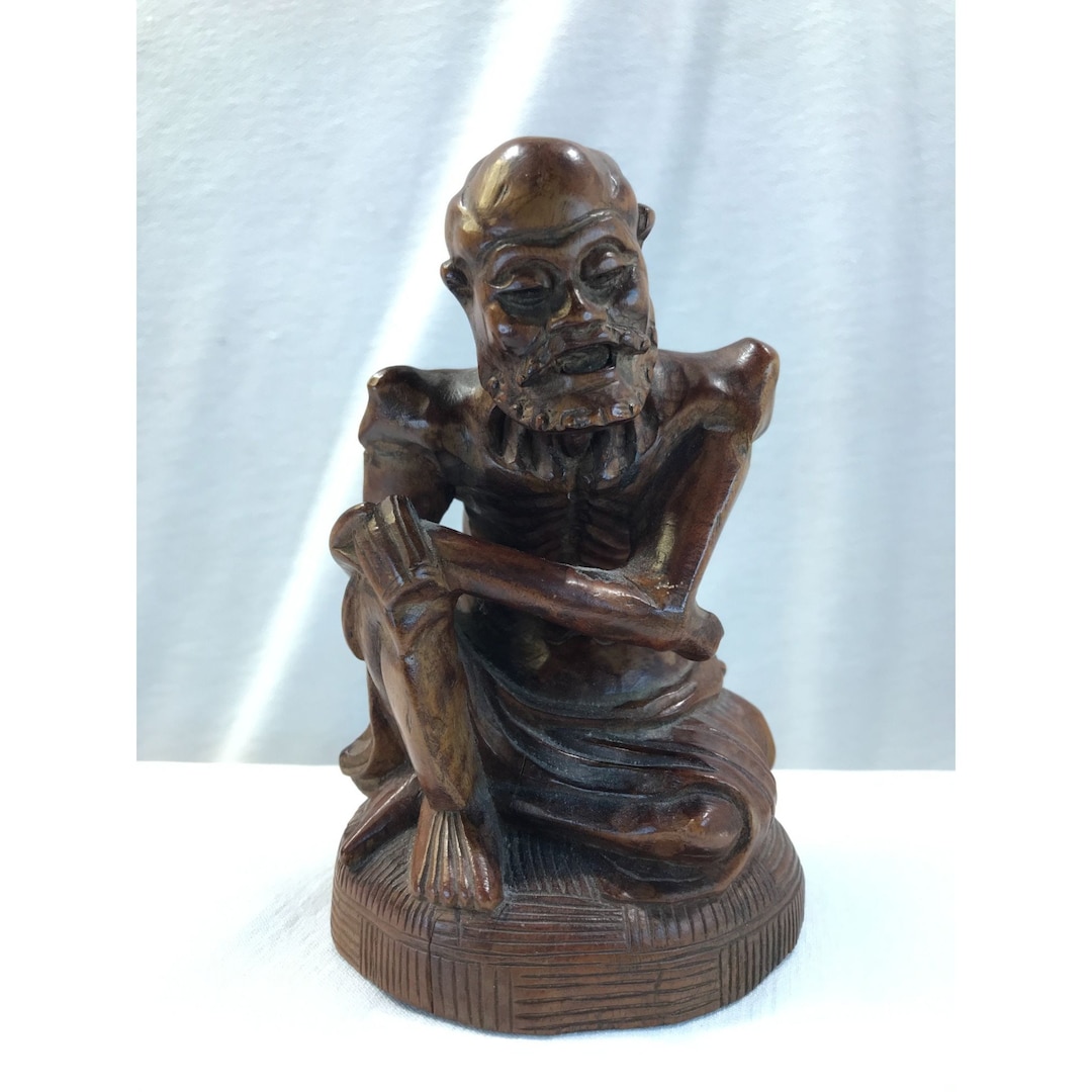 Vintage Emaciated Shakyamuni Carved Wood Statue, Buddha Hand Carved ...