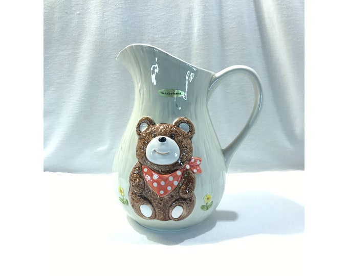Otagiri 1983 Hand Painted Teddy Bear Pitcher, 8" Tall Ceramic Drink ...