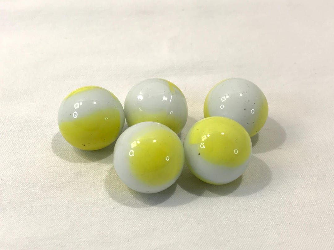 Yellow and White Glass Shooter Marble Set of 5 Glass Marbles, 7/8 ...