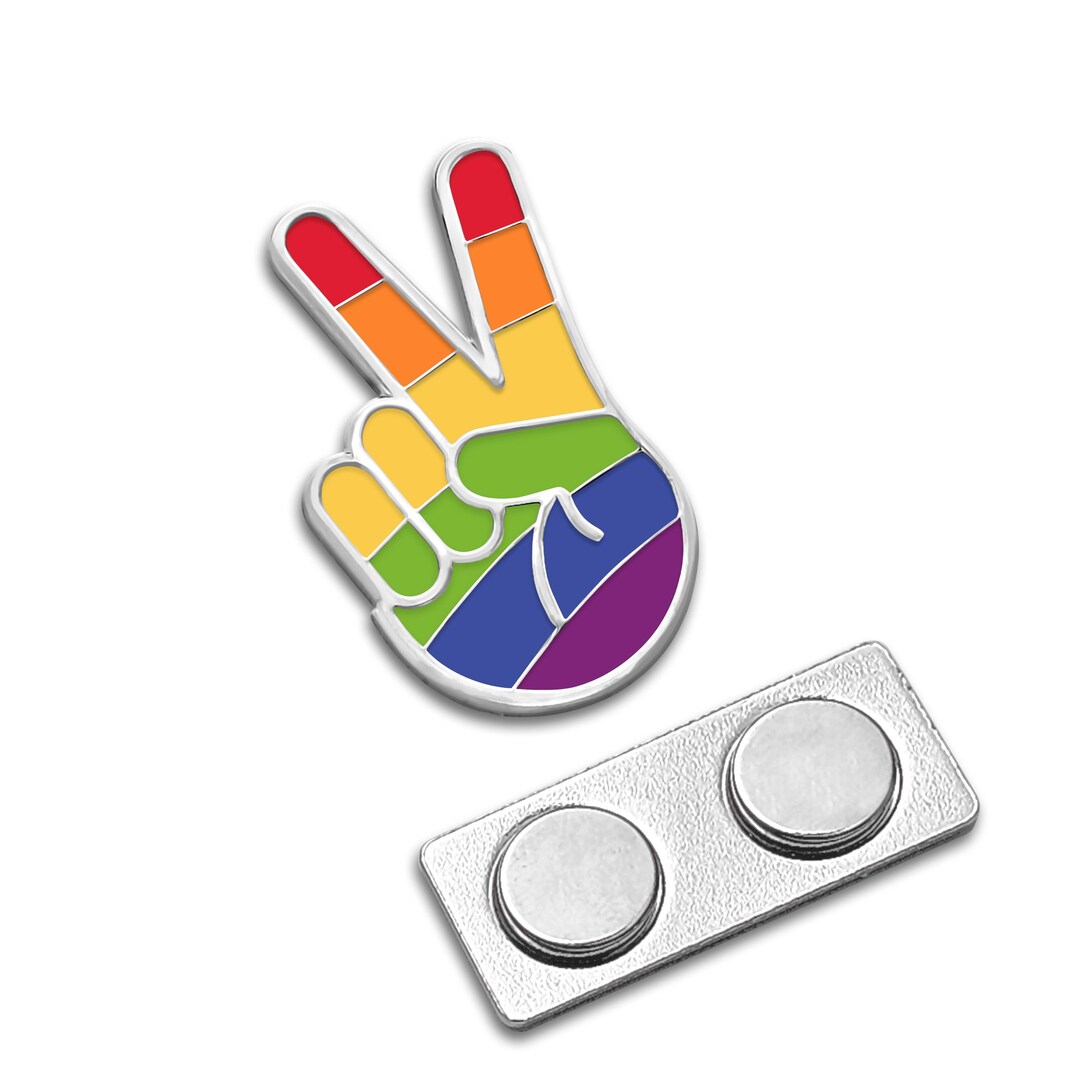 Rainbow Victory Peace Sign LGBTQ Enamel Pin – Strong Magnetic Backing ...