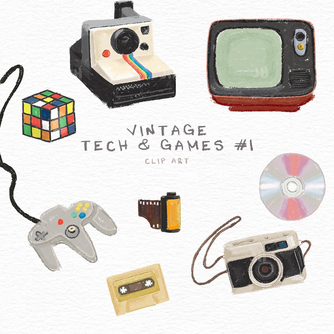 Vintage Tech and Games, Set of 18 Clip Art Files, Instant Downloadable ...