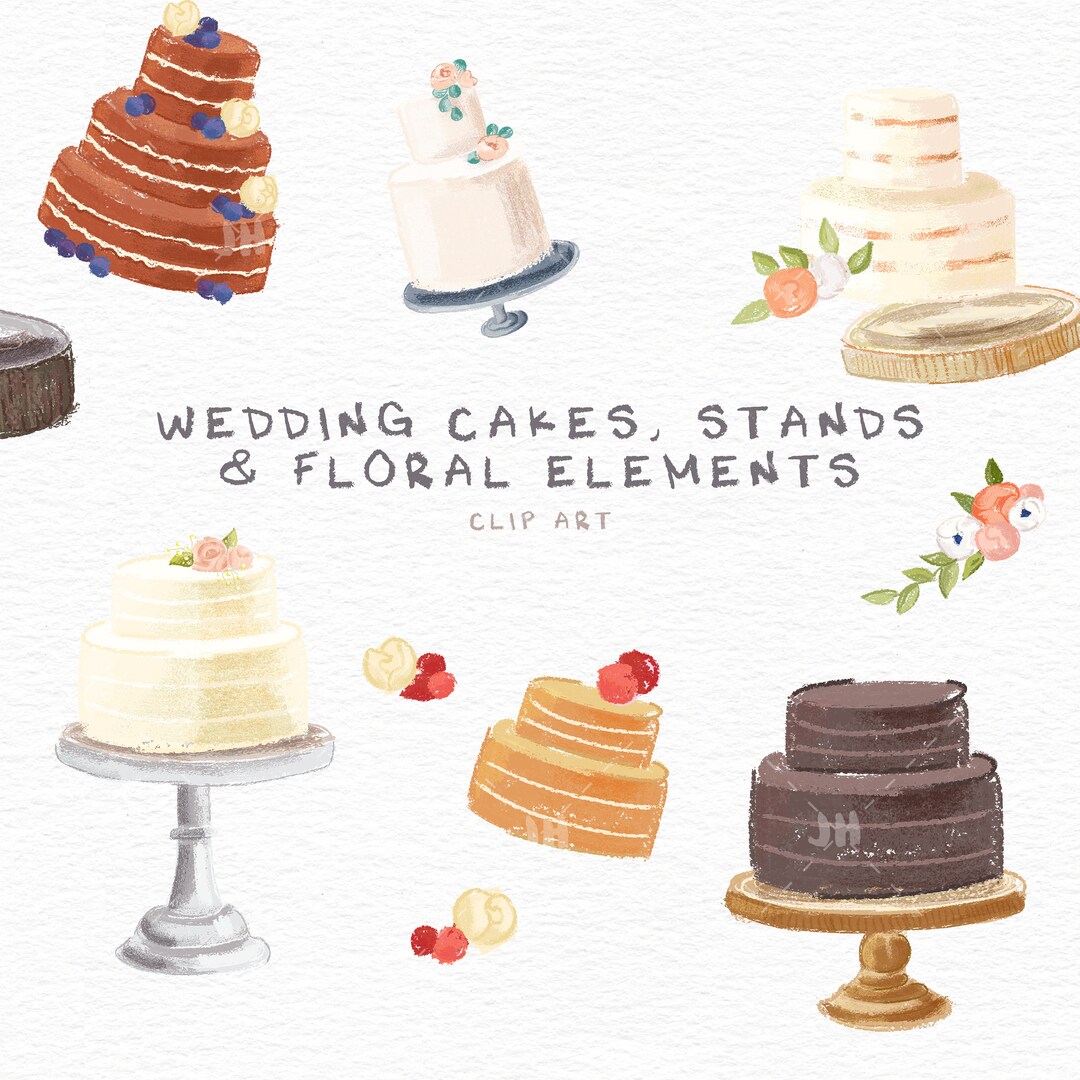 Wedding Cakes With Cake Stands Clip Art Set, Bakery Art, Baking, Cake ...