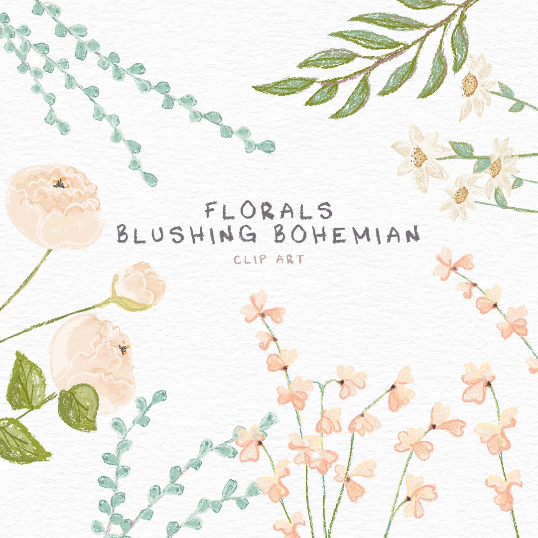 Florals - Blushing Bohemian Clipart, Set of 33 Clip Art Files, Instant ...