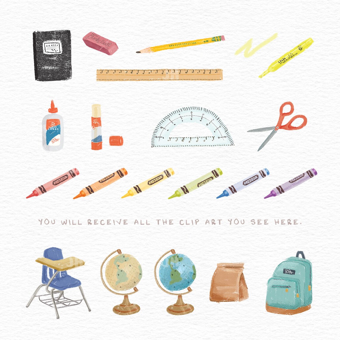 Back to School Clip Art Set, 21 Clipart Images, Instant Downloadable ...