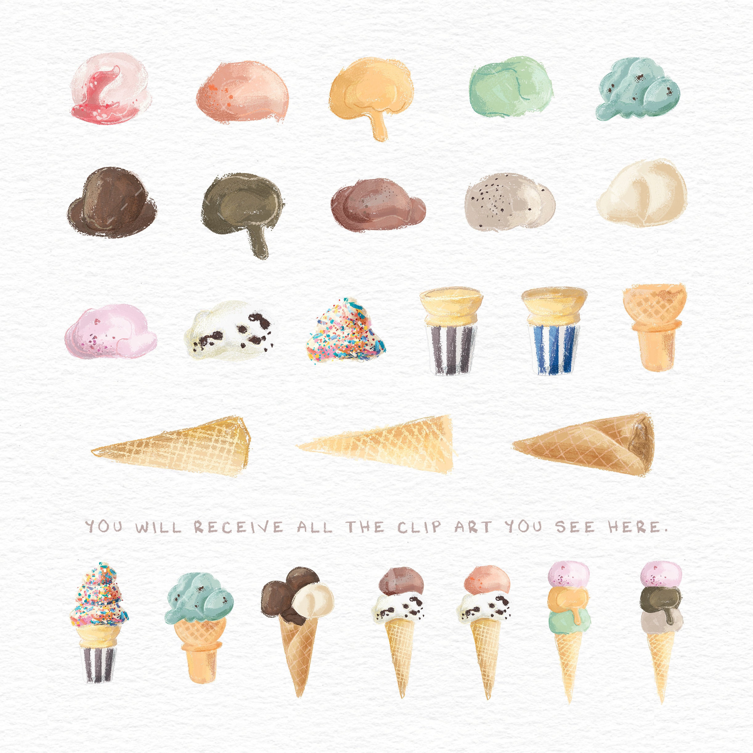 Ice Cream Cones and Scoops Clip Art Clip Art for Ice Cream Party, Baby ...