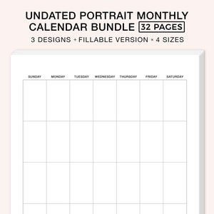 Minimalist Calendar Printable Bundle, Monthly Calendar PDF, Editable ...