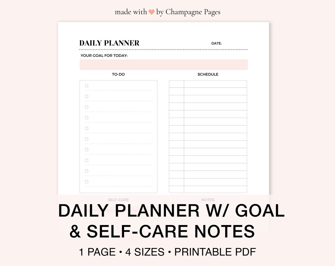 Daily Planner With Goal and Self Care Notes, Daily Agenda, Daily ...