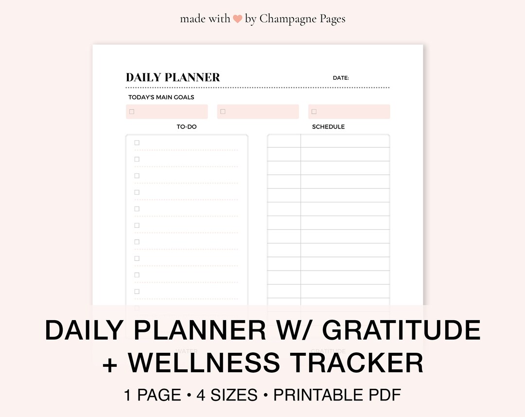 Daily Planner Printable, Wellness Tracker, Gratitude, Goals (PDF) - Etsy