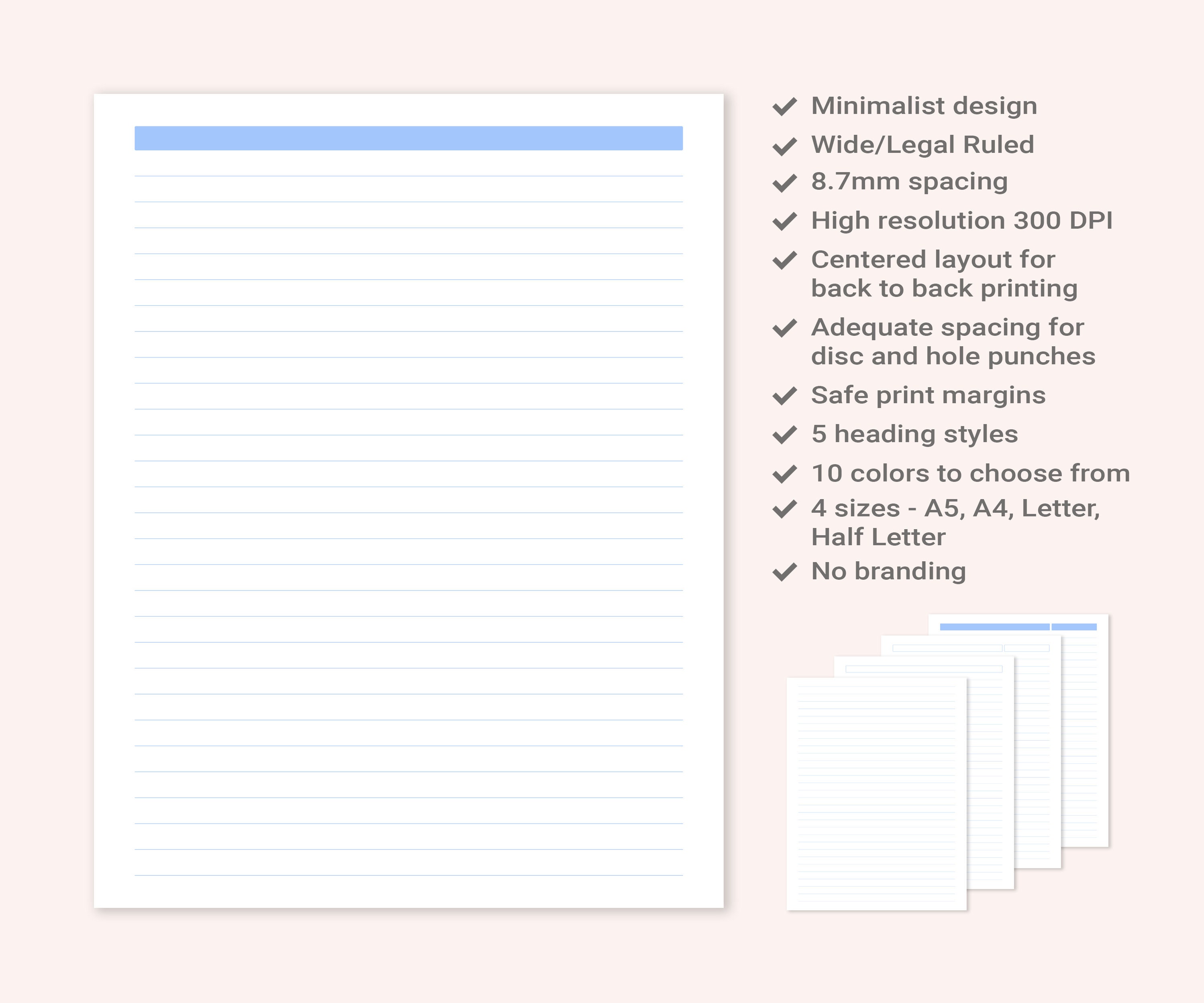 Printable Wide Ruled Paper – 8.7mm, A5/a4/letter Sizes (PDF) - Etsy