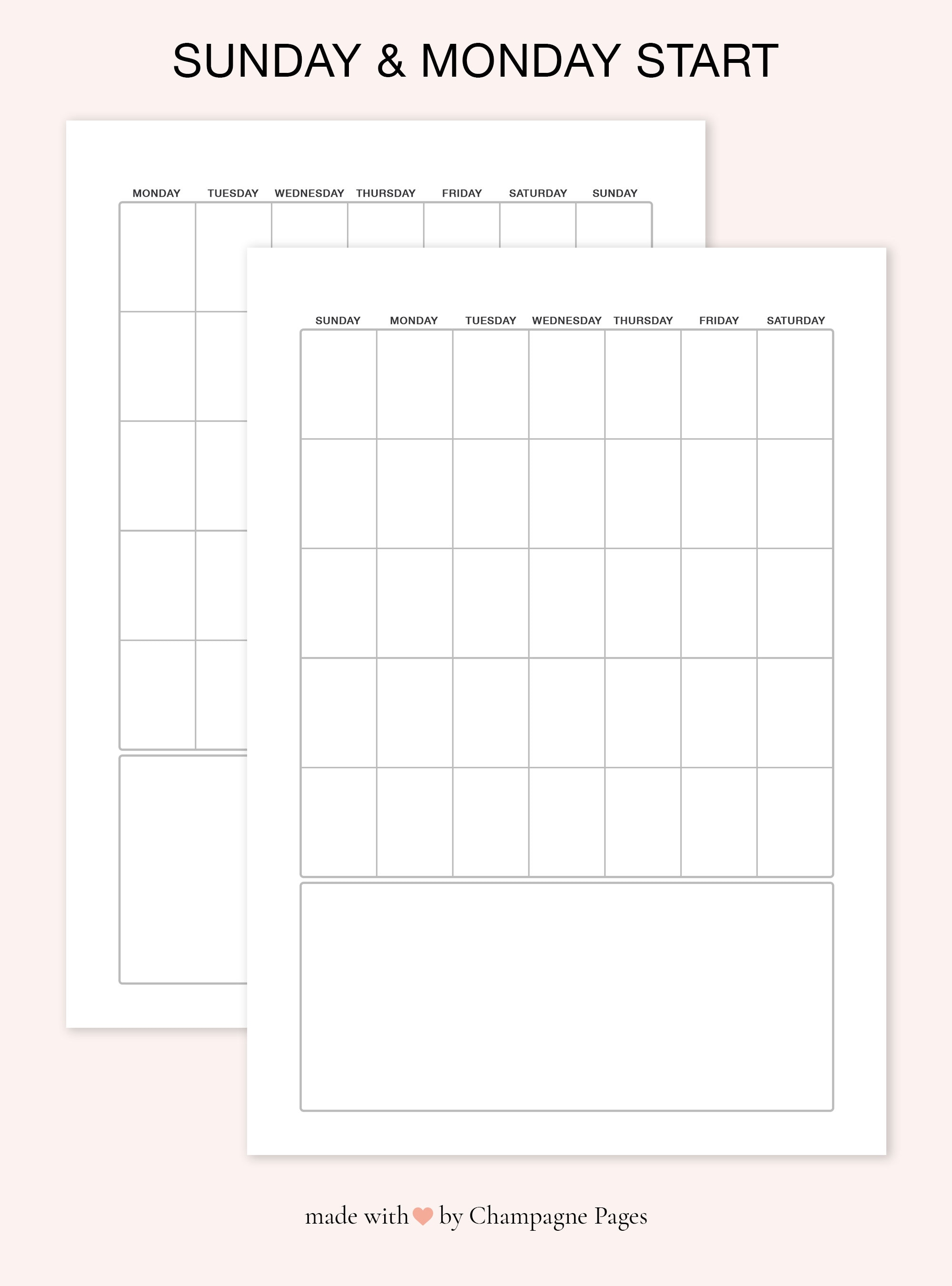 Portrait Blank Monthly Calendar With Notes (full Grid Layout), Desk ...