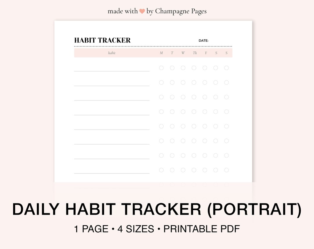 Daily Habit Tracker Template (portrait) Weekly Habit Productivity ...