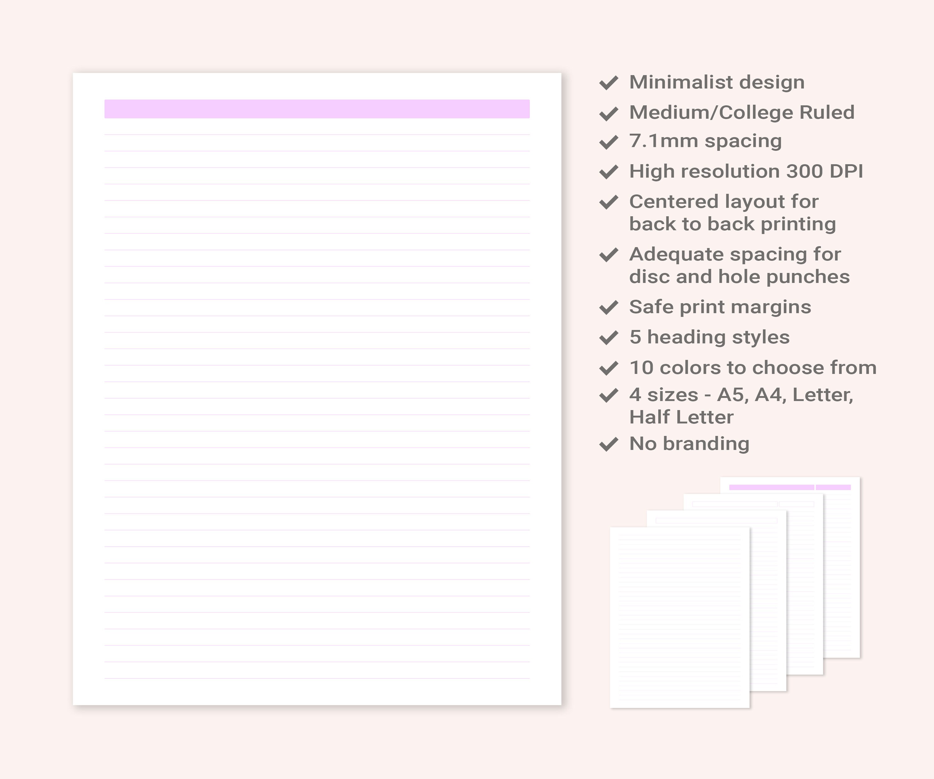 Printable Paper Templates College Ruled Medium Ruled, 7.1mm Spacing ...