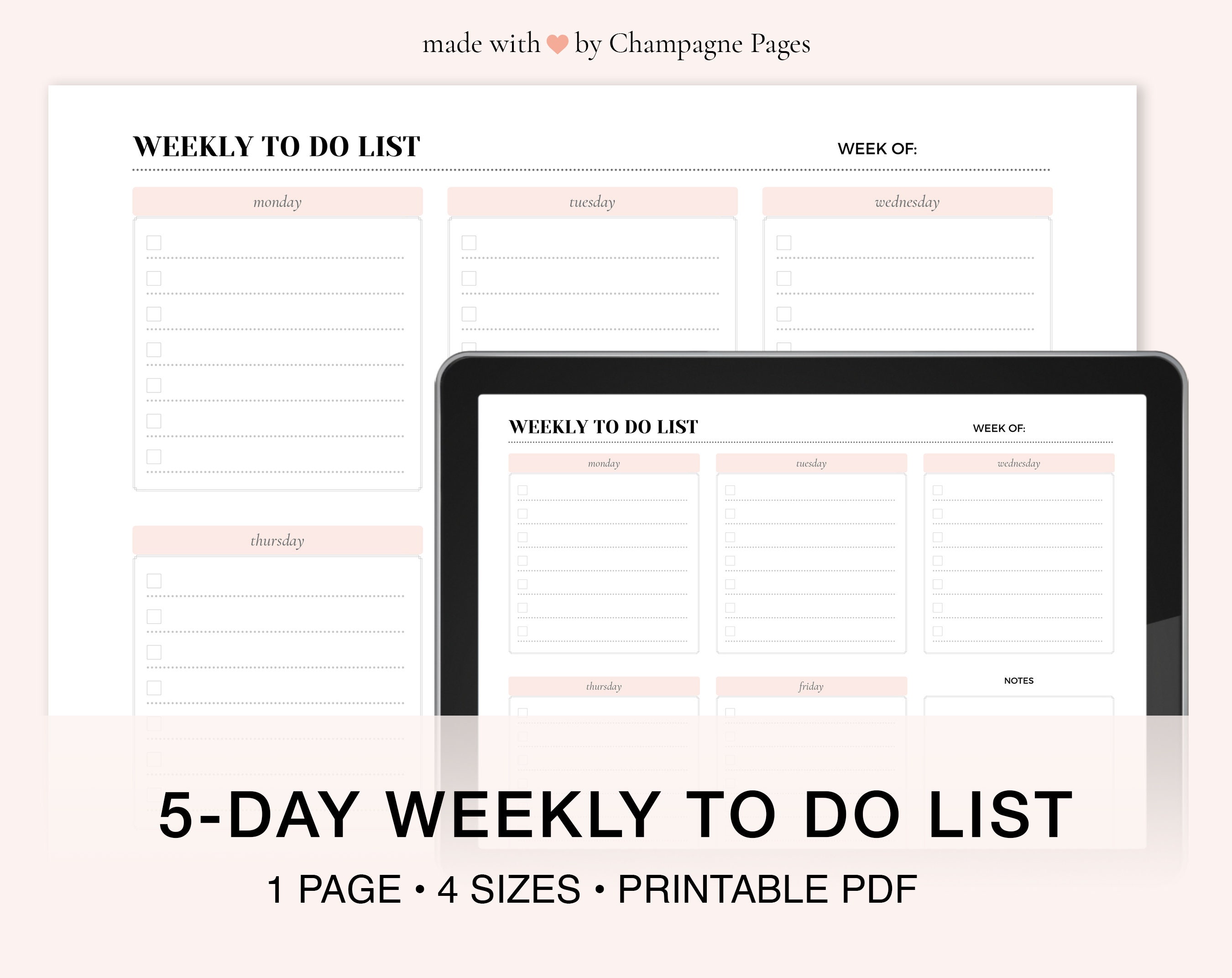5-day Weekly To-do List • Printable Undated Planner (PDF) - Etsy