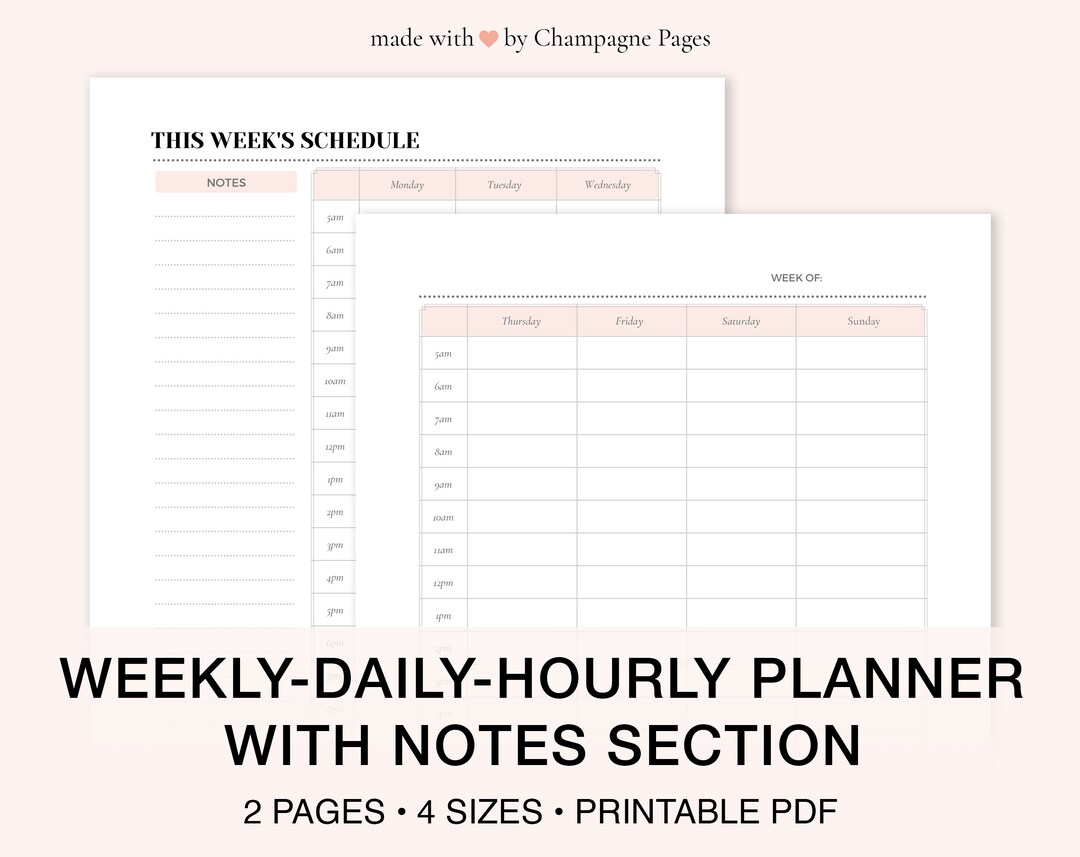 Blush Weekly Schedule Planner – Printable Hourly Agenda (PDF) - Etsy