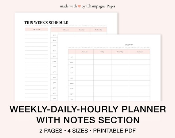 2-page Spread Weekly Schedule Planner portrait Undated - Etsy