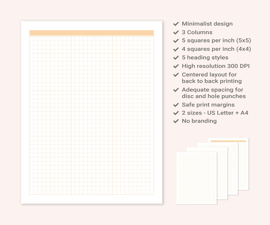 3 Column Graphing Paper Templates - 5x5, 4x4 Quad Ruled Grid Paper ...
