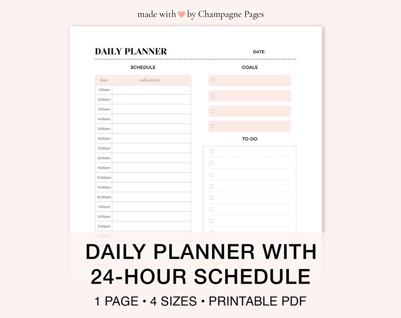 Daily Planner With 24-hour Schedule, Goals, To-dos & Notes, Daily ...