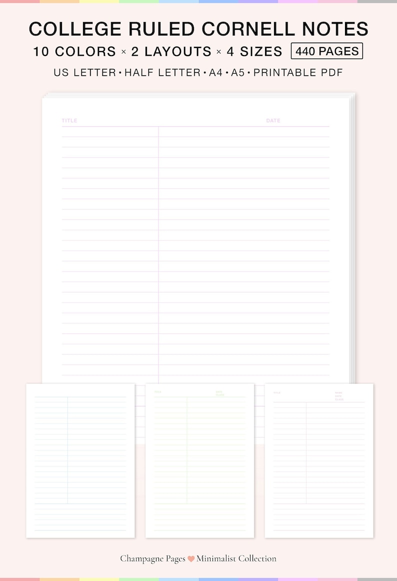 The Ultimate Cornell Notes Template Pack - College Ruled | Medium Ruled ...