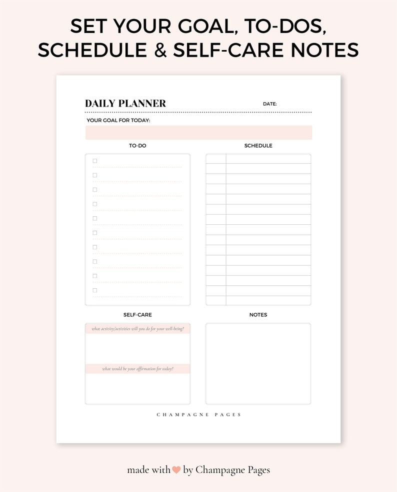 Daily Planner With Goal and Self Care Notes, Daily Agenda, Daily ...