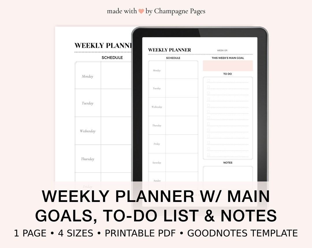 Printable Weekly Planner, Goal List, Day Schedule, Weekly Agenda ...