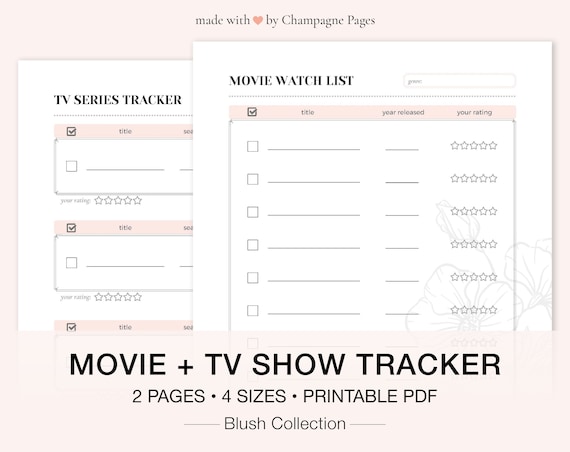 Printable Movie Watchlist and TV Show Tracker Template Movie | Etsy