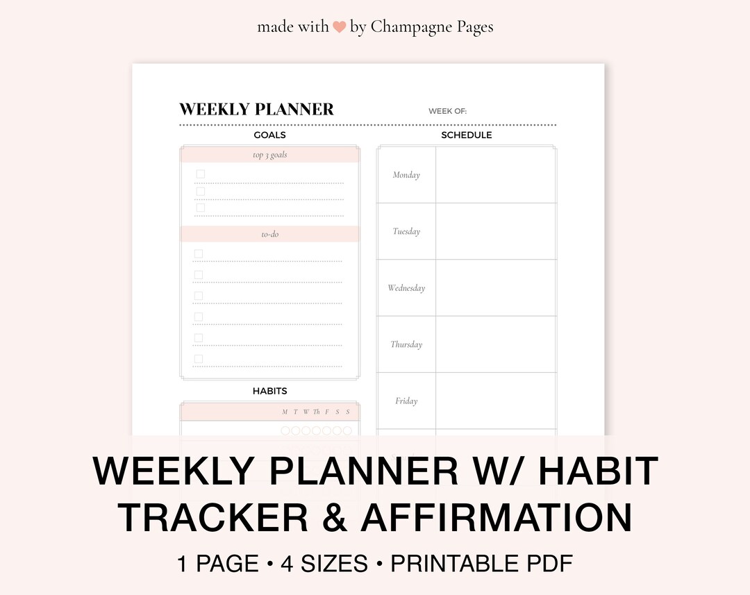 Weekly Planner With Habit Tracker, Affirmation, Goals & Daily Schedule ...
