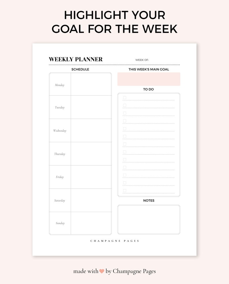 Printable Weekly Planner, Goal List, Day Schedule, Weekly Agenda ...