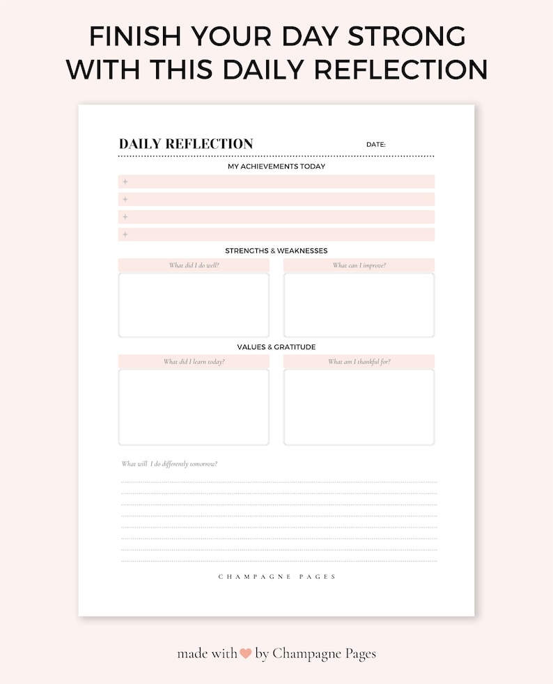 Printable Daily Reflection Worksheet, Gratitude, Daily Self Care ...