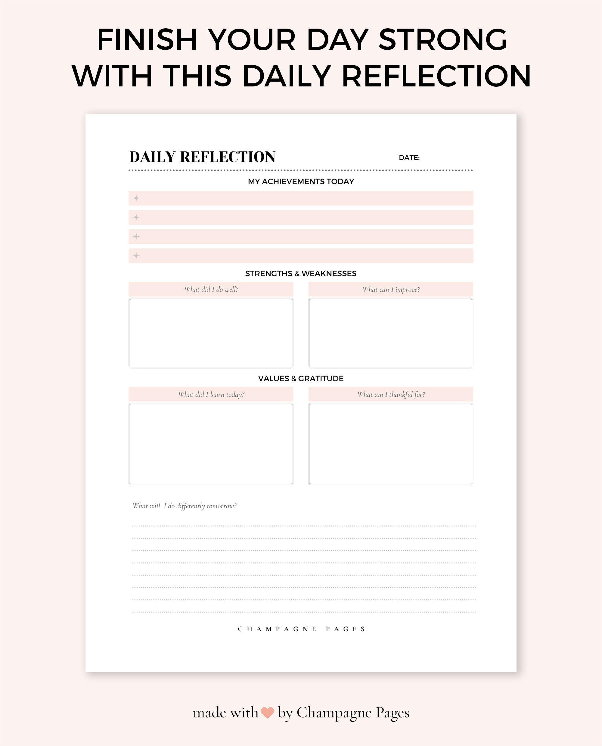 Printable Daily Reflection Worksheet, Gratitude, Daily Self Care ...