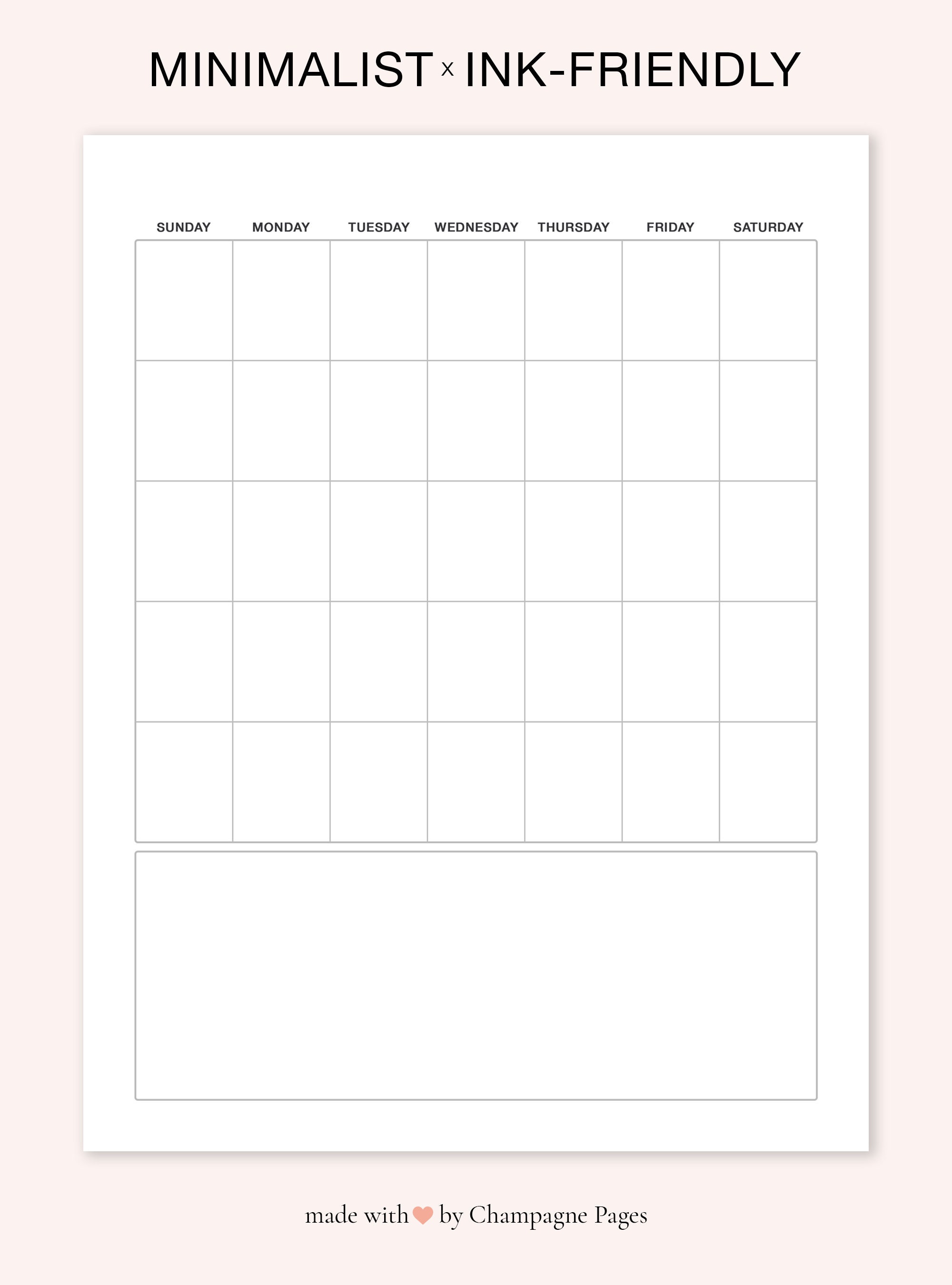 Portrait Blank Monthly Calendar With Notes (full Grid Layout), Desk ...