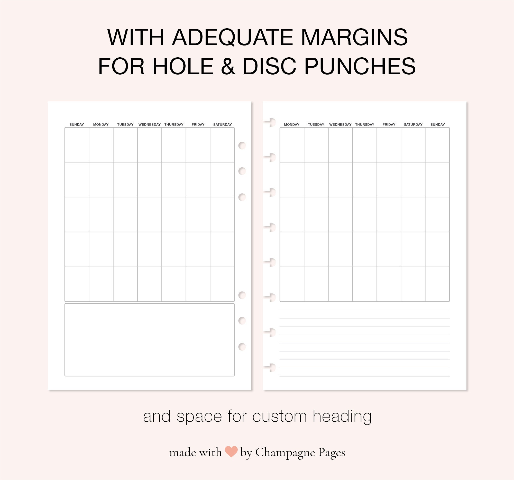 Portrait Blank Monthly Calendar With Notes (full Grid Layout), Desk ...