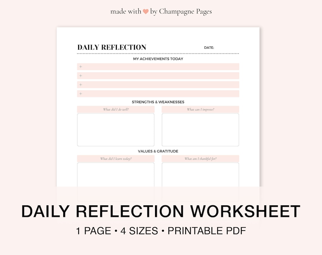 Printable Daily Reflection Worksheet, Gratitude, Daily Self Care ...