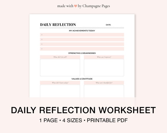 Printable Daily Reflection Worksheet Gratitude Daily - Etsy