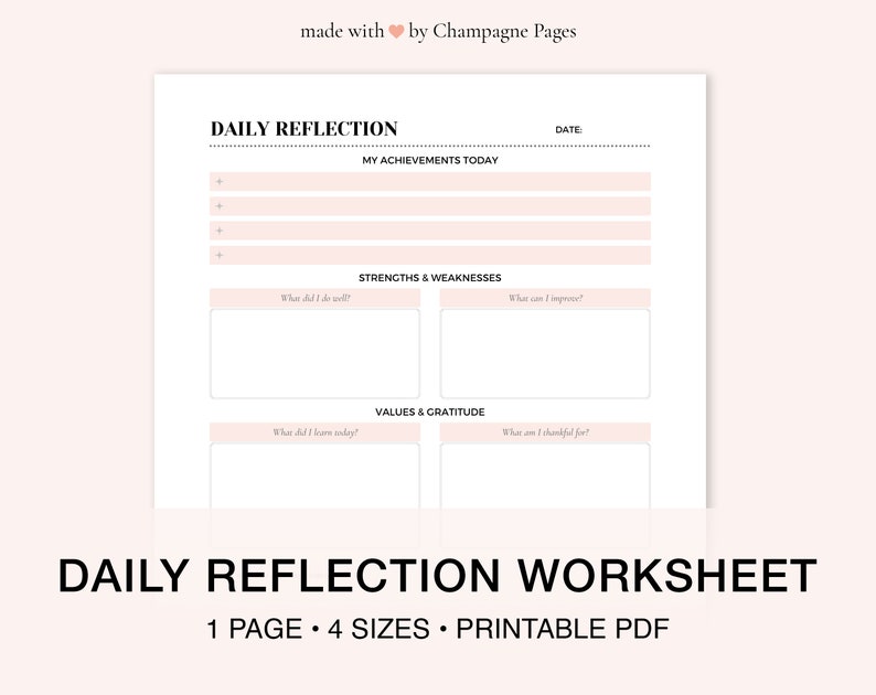 Printable Daily Reflection Worksheet, Gratitude, Daily Self Care ...