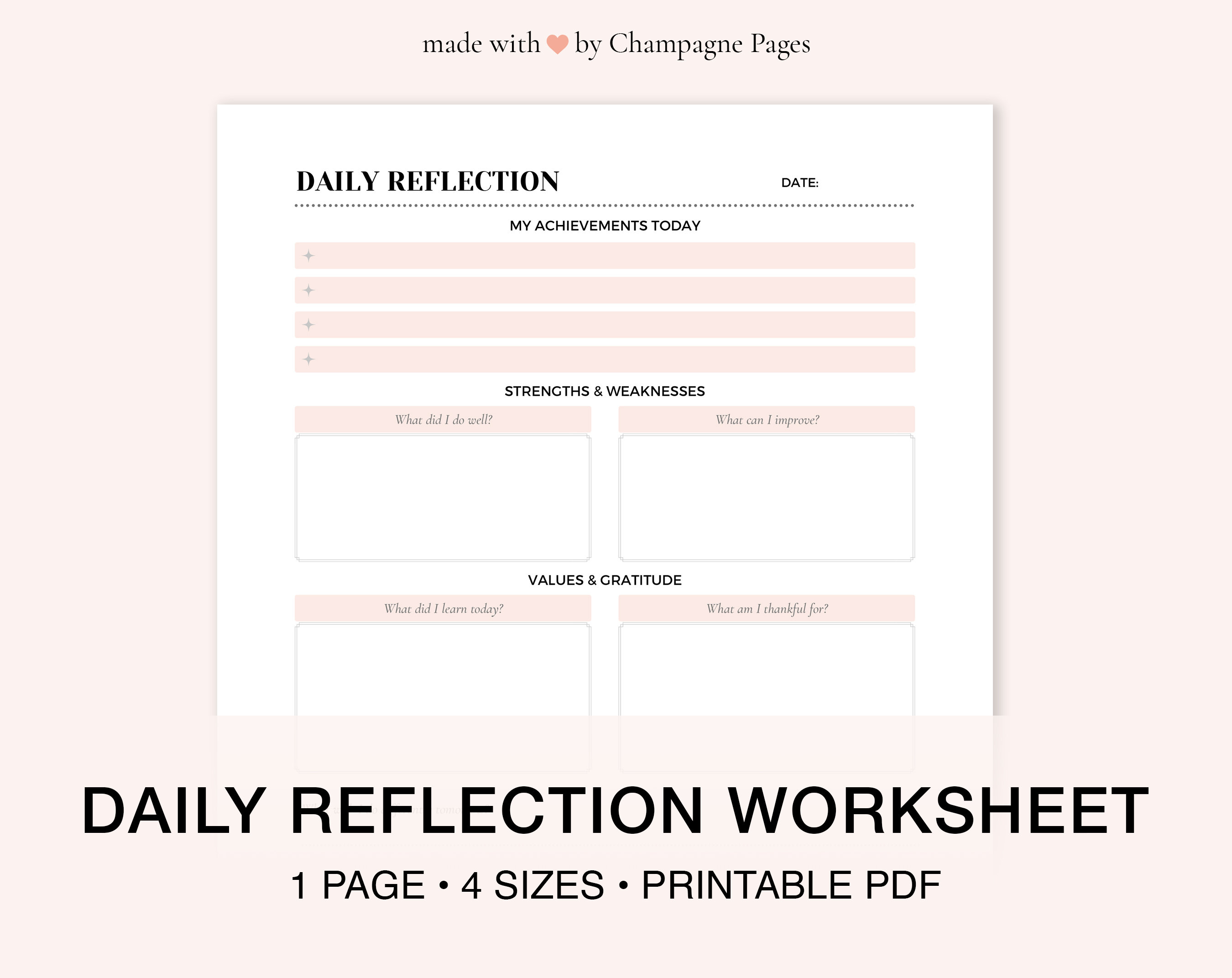 Printable Daily Reflection Worksheet, Gratitude, Daily Self Care ...