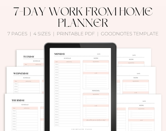 7 Day Work From Home Planner Printable Work From Home Digital - Etsy