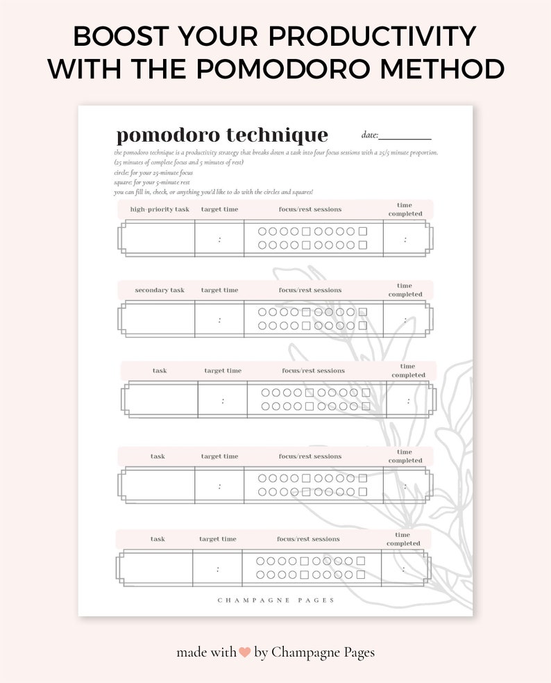 Printable Pomodoro Tracker, Pomodoro Technique Planner, Pomodoro ...