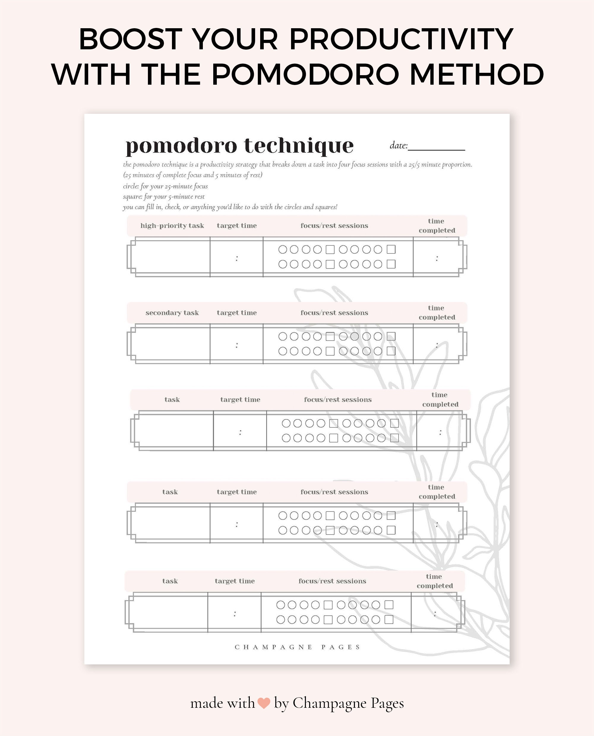 Printable Pomodoro Tracker, Pomodoro Technique Planner, Pomodoro ...