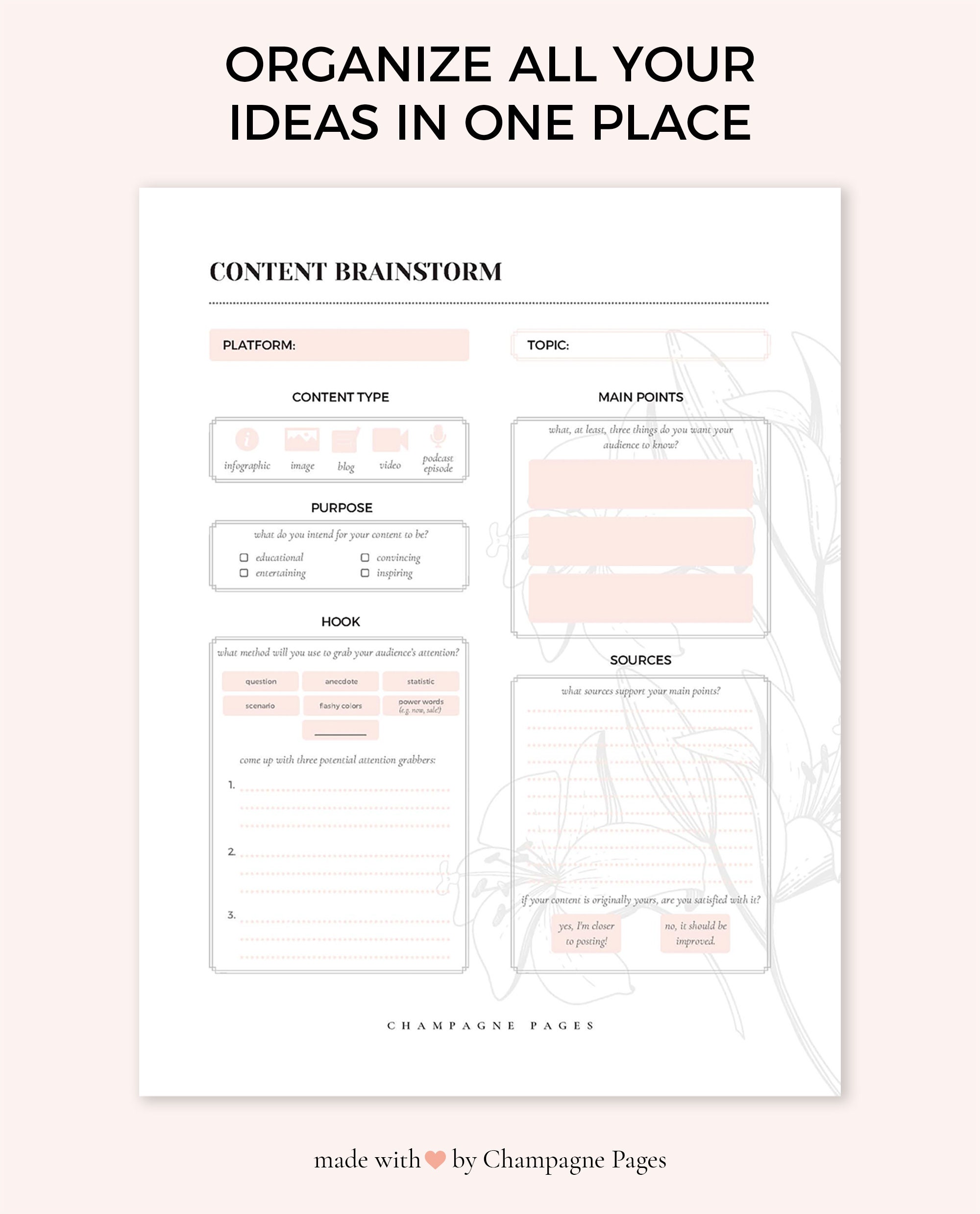 Printable Content Creation Planner for Content Creators & Social Media ...