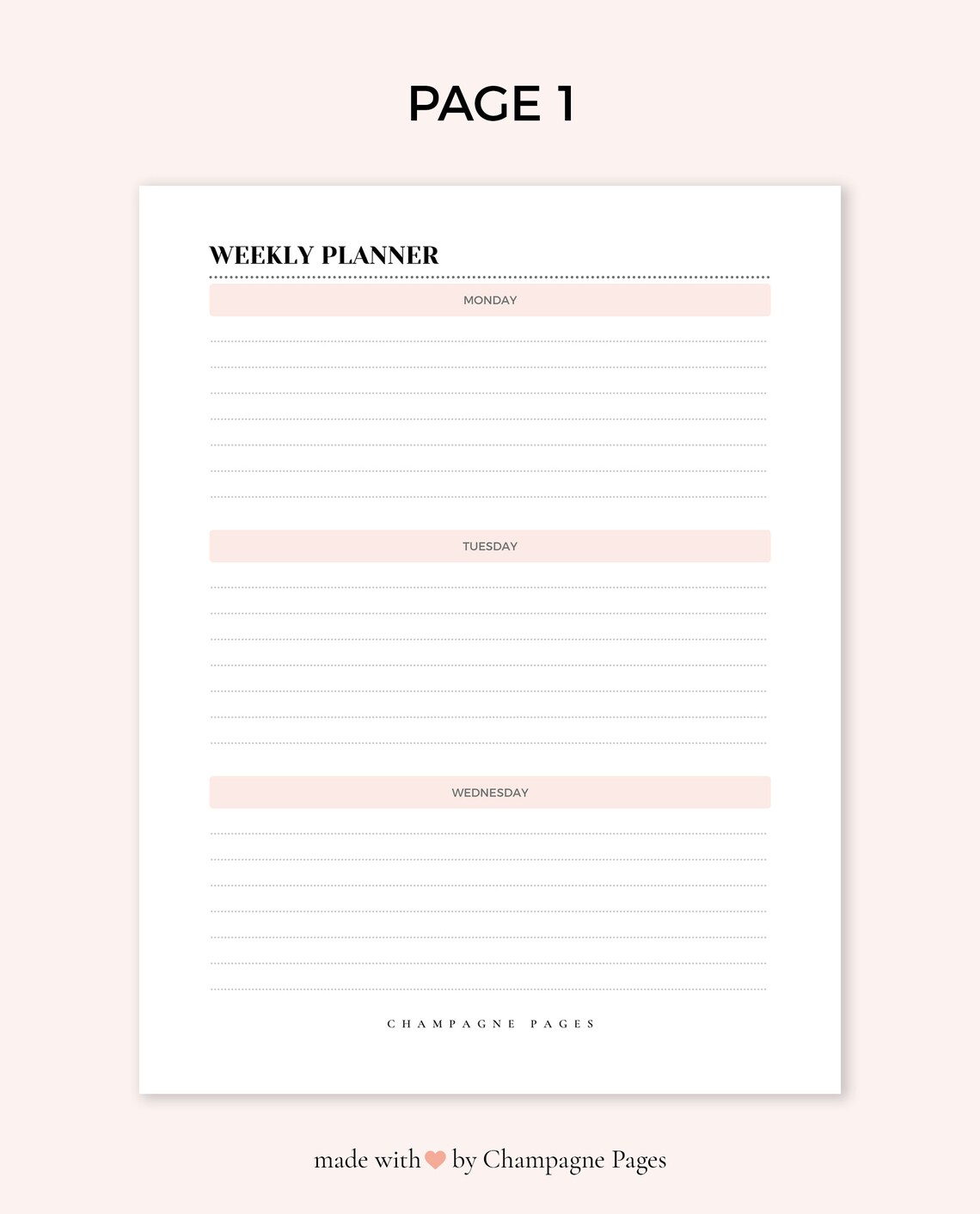 2 Page Spread Lined Weekly Planner (full-width) Weekly-daily Agenda ...