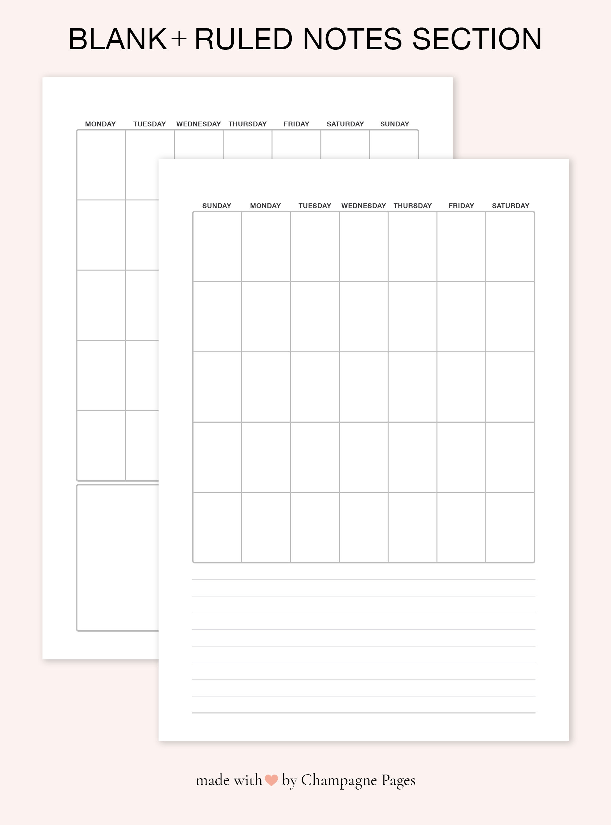Portrait Blank Monthly Calendar With Notes (full Grid Layout), Desk ...